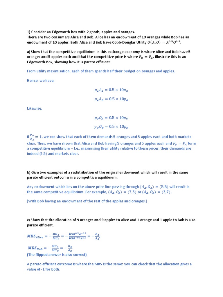 2023 Tutorial 9 Sols - Student | PDF | Economic Equilibrium | Utility