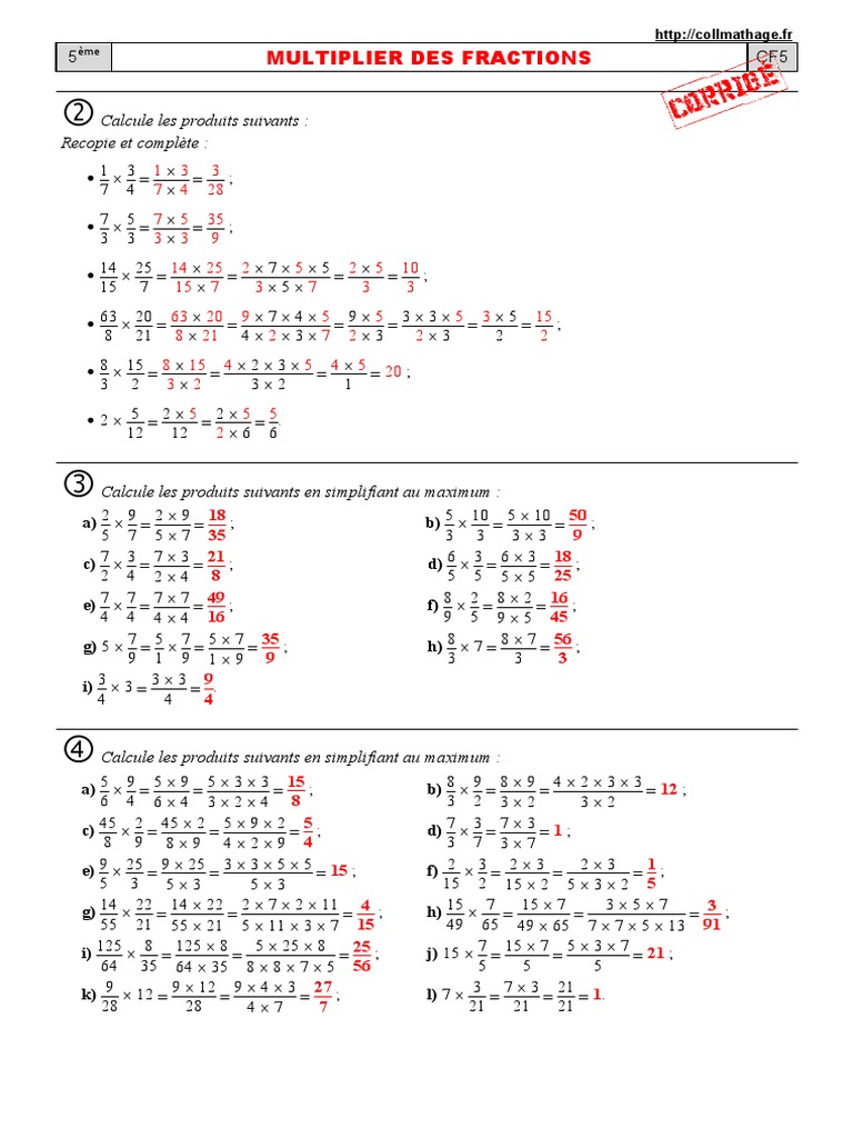 Multiplier des fractions en 5ème | PDF | Théorie (échecs) | Échecs