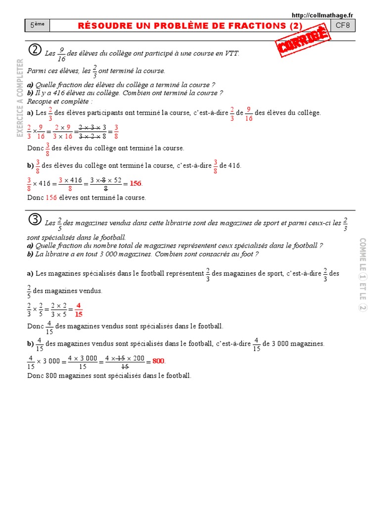 CF6 Résoudre Un Problème de Fractions (2) CORRECTION | PDF