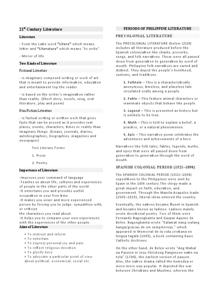21ST Century Literature Reviewer | PDF | Narration | Narrative 21ST Century Literature Reviewer | PDF | Narration | Narrative