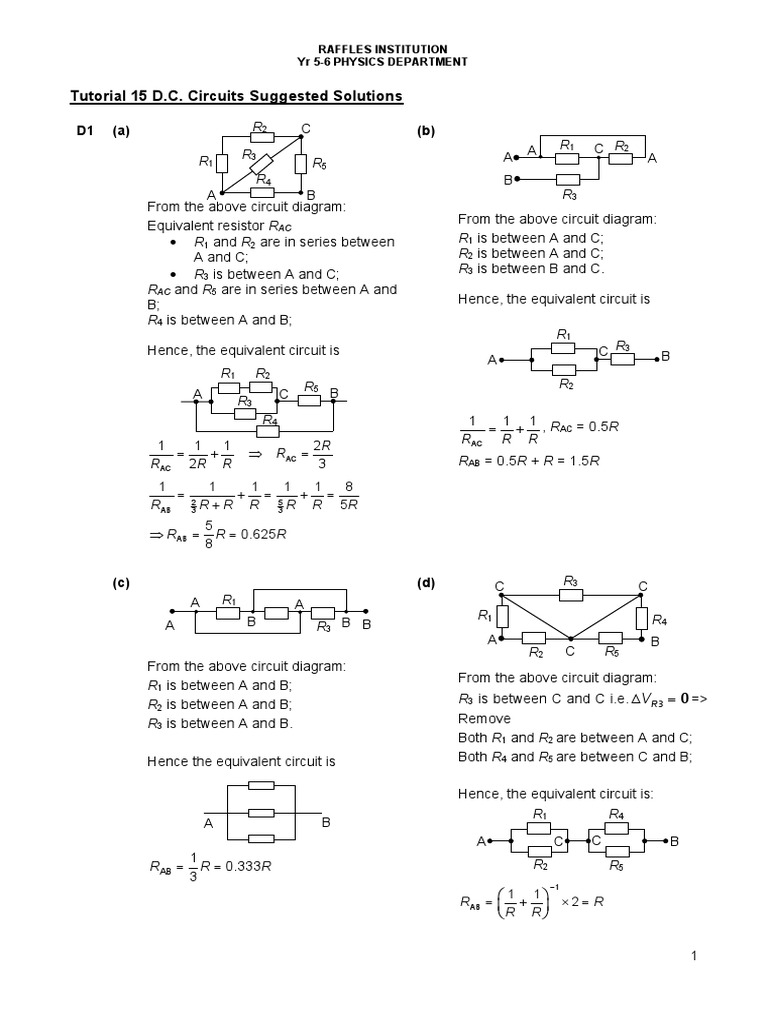 15 DC Circuits Tutorial Solutions | PDF | Electrical Resistance And ... 15 DC Circuits Tutorial Solutions | PDF | Electrical Resistance And ...
