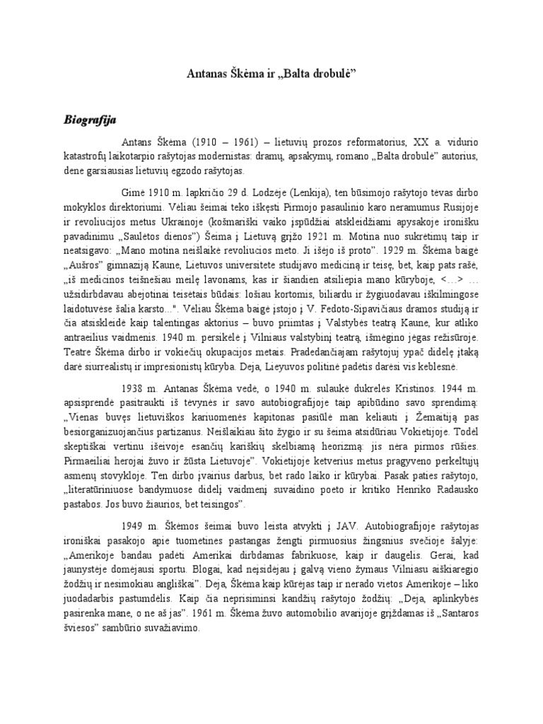 Skema Ir Balta Drobule Konspektas | PDF