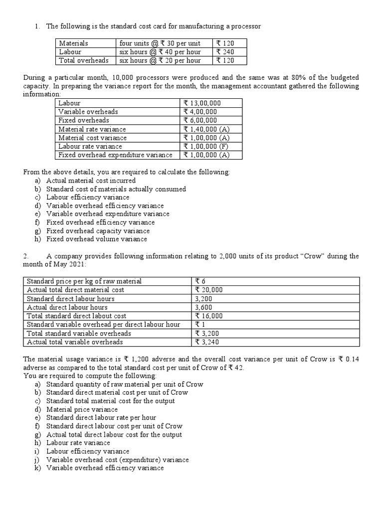 Manufacturing Cost Variance Analysis | PDF | Cost | Output (Economics)