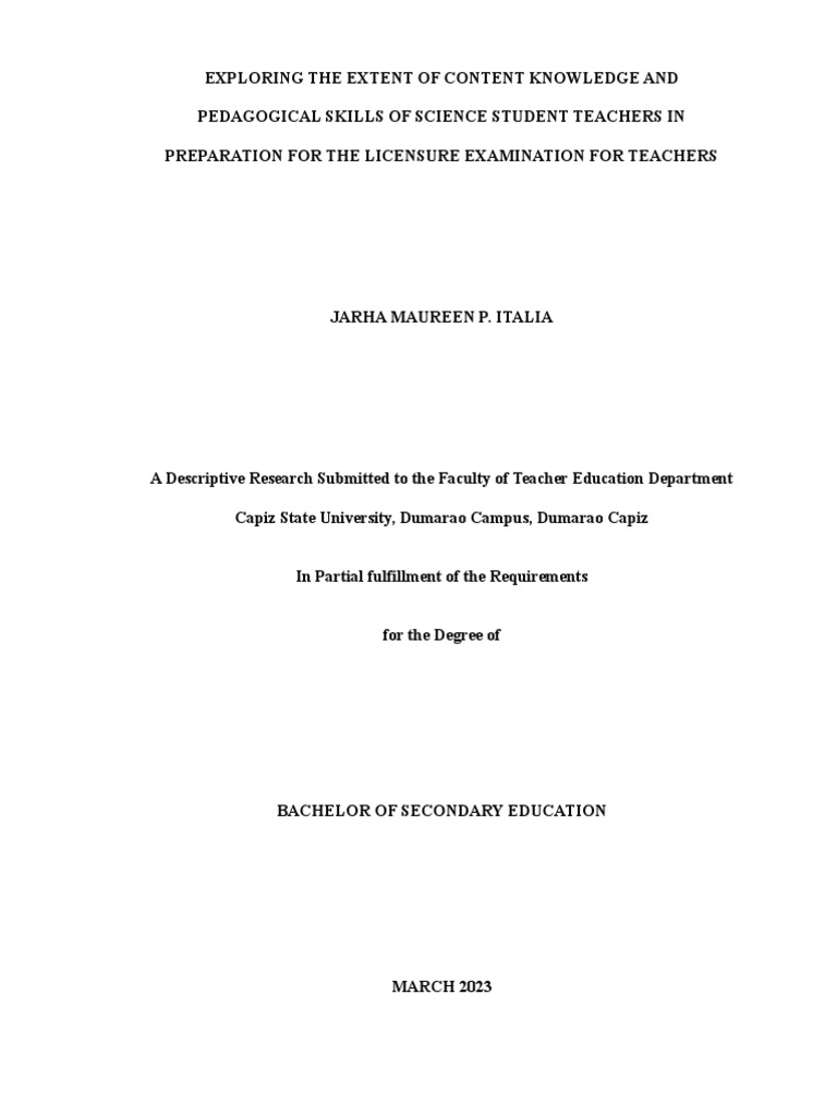 Exploring The Extent of Content Knowledge and Pedagogical Skills of Science Student Teachers in ...