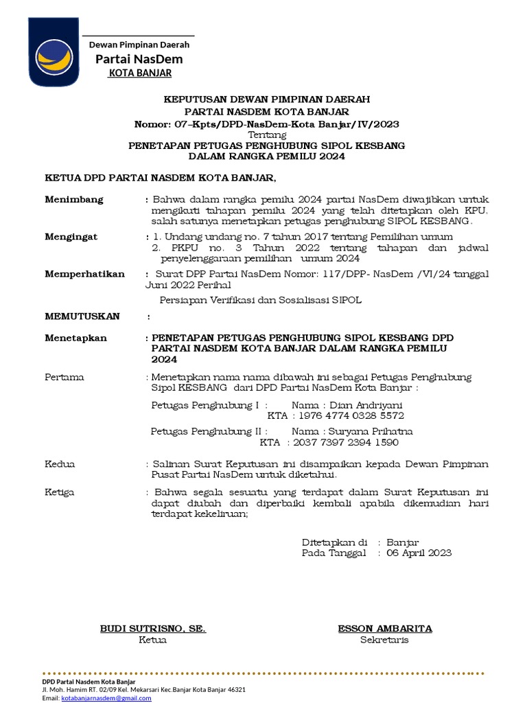 Surat SK LO Kesbang | PDF