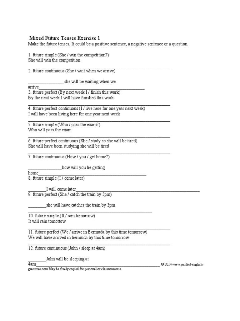 Mixed Future Tenses Exercise 1 | PDF | Language Families | Language ...