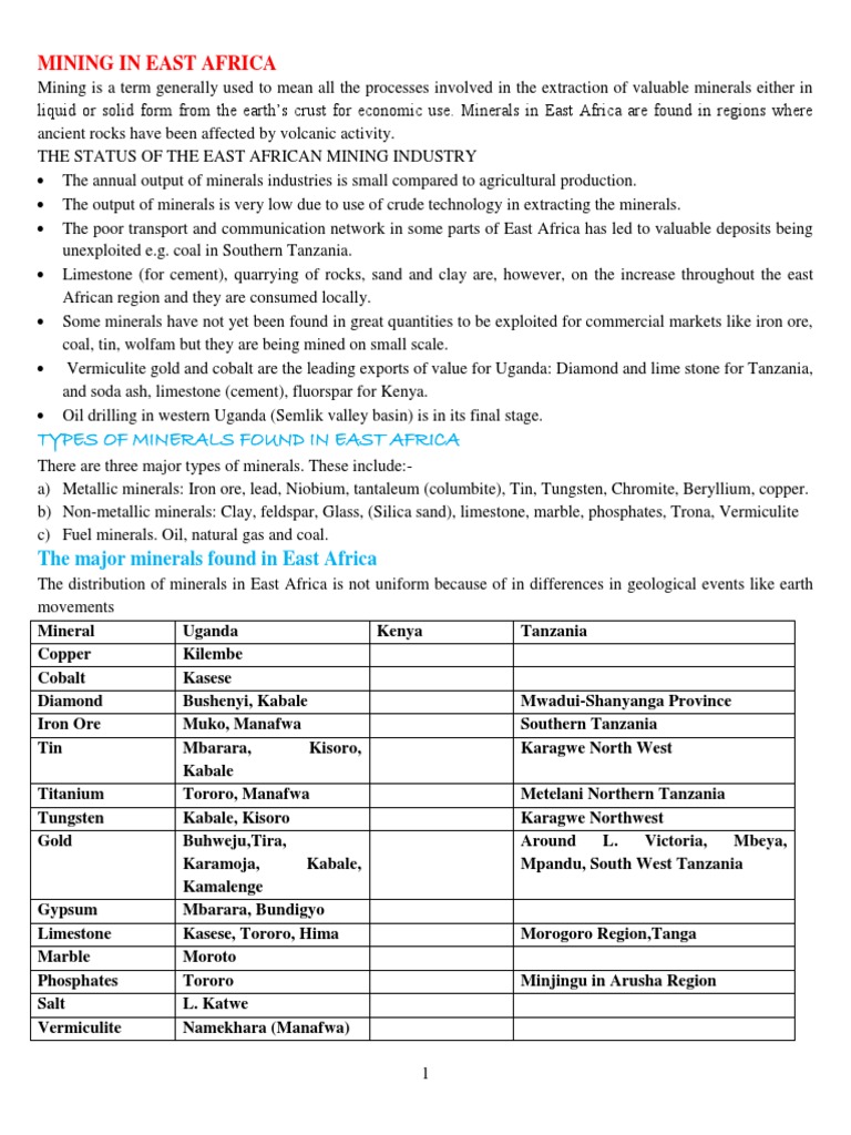 Mining in East Africa - Geography | PDF | Mining | Diamond
