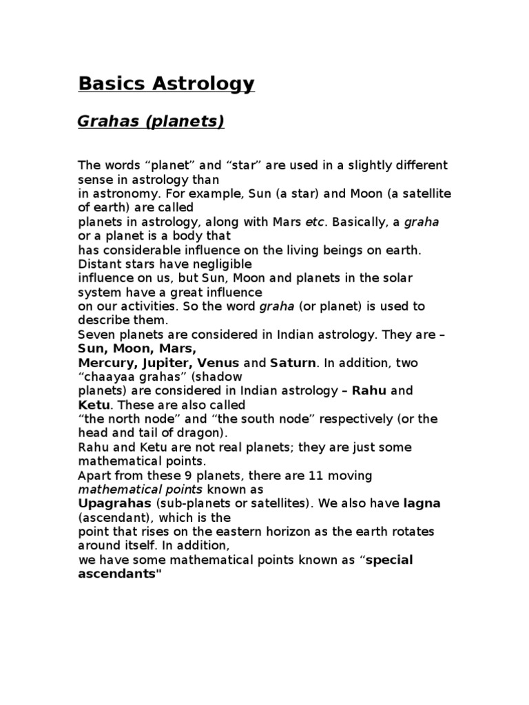 Basics Astrology: Grahas (Planets) | PDF