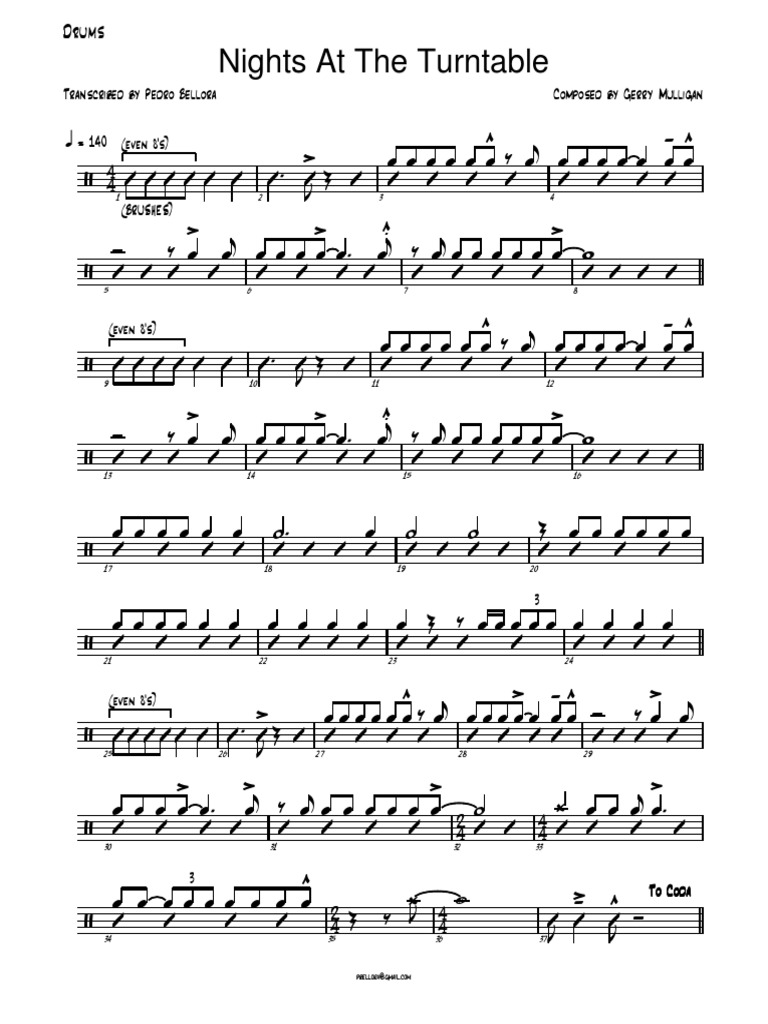 Nights at The Turntable: Composed by Gerry Mulligan Transcribed by Pedro Bellora | PDF