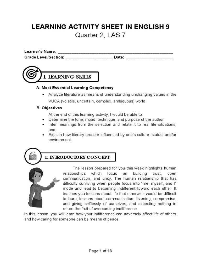 Learning Activity Sheet in English 9: Quarter 2, LAS 7 | PDF