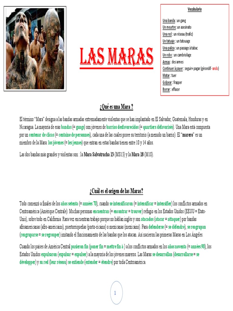 Leçon élèves sur les Maras | PDF | Sra. 13 | Peligros