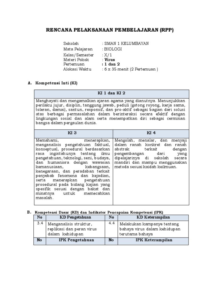 RPP Aksi 1 Materi Virus | PDF
