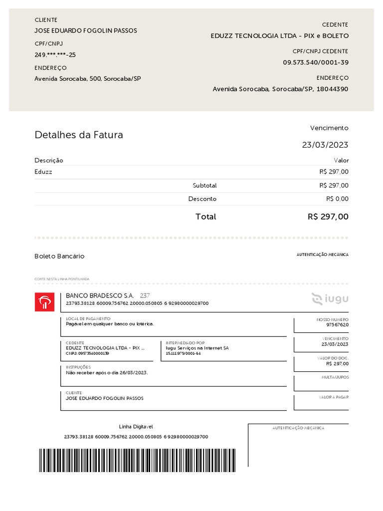 Detalhes Da Fatura: Eduzz Tecnologia Ltda - Pix E Boleto | PDF