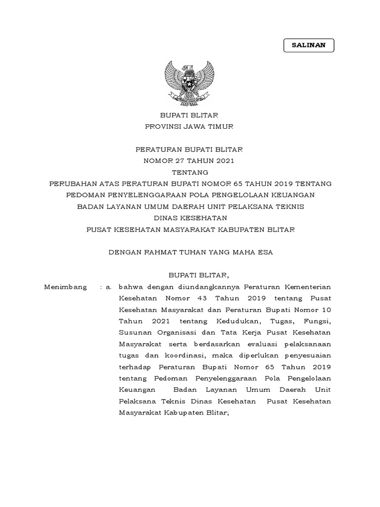 Perbup Nomor 27 Tahun 2021 | PDF | Griya & Taman