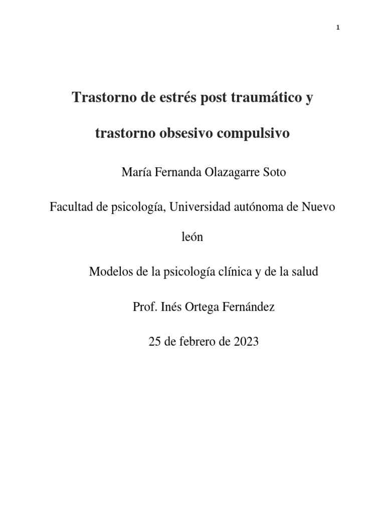 Trastorno Estres Post Traumatico y Trastorno Obsesivo Compulsivo | PDF ...