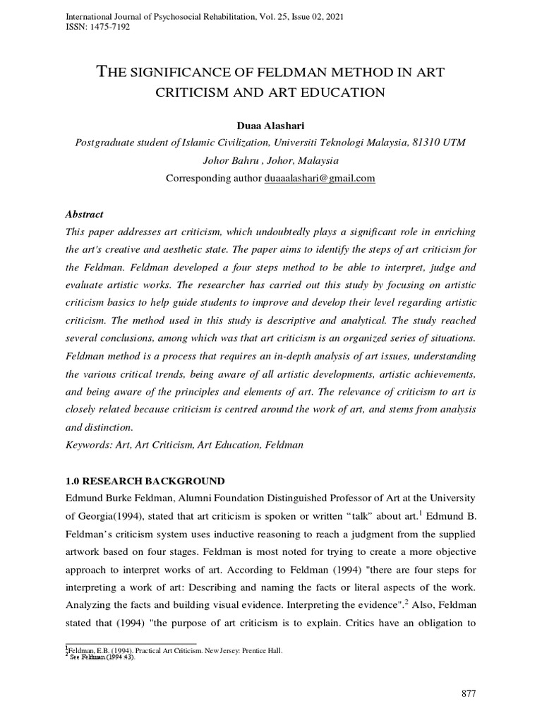 He Significance of Feldman Method in Art Criticism and Art Education ...