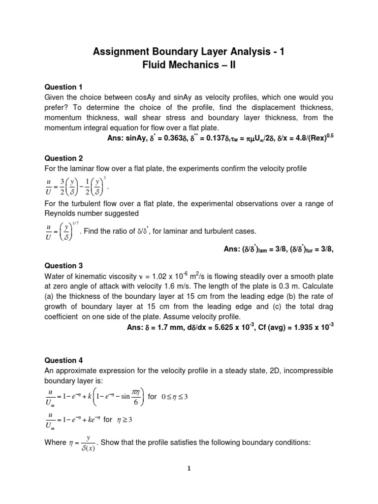 Assignment BL 1 | PDF | Boundary Layer | Fluid Mechanics