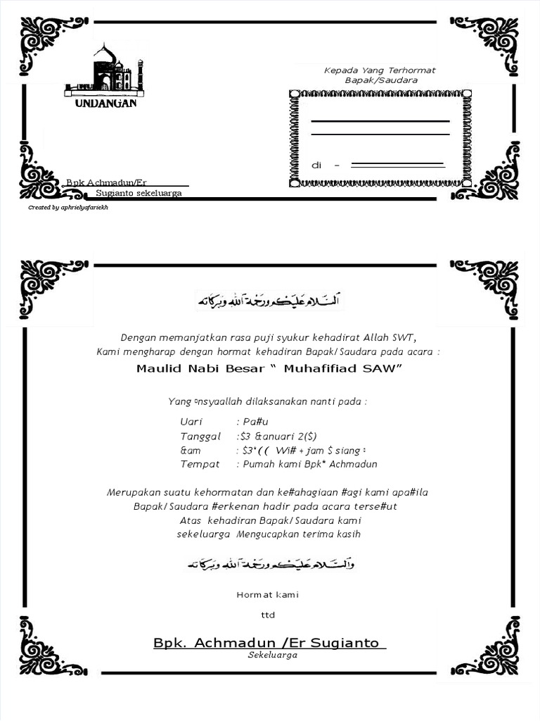 PDF Contoh Undangan Peringatan Maulid Nabi Muhammad Saw - Compress | PDF