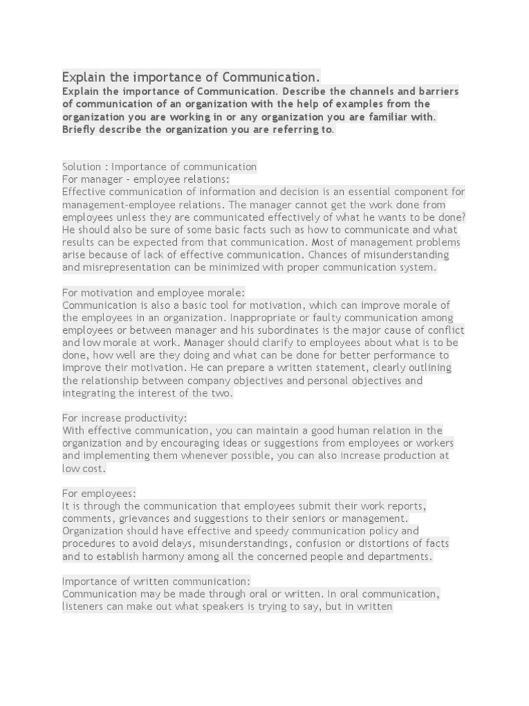 Explain The Importance of Communication | PDF | Communication | Employment