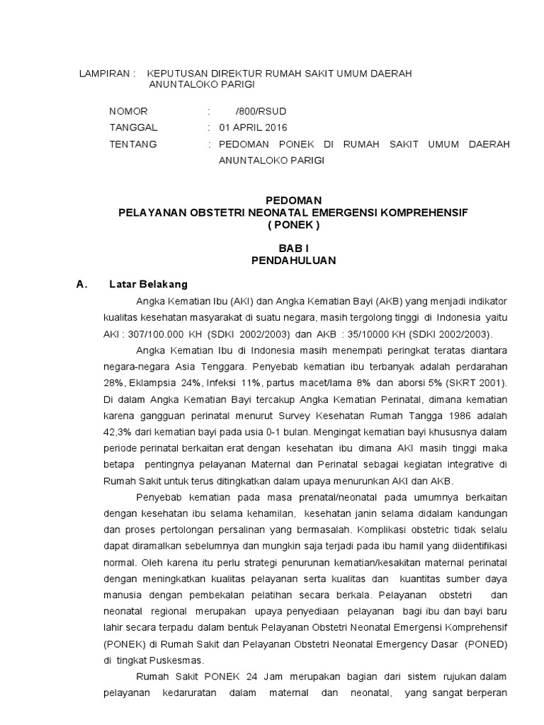 Pedoman PONEK RSUD Anuntaloko | PDF