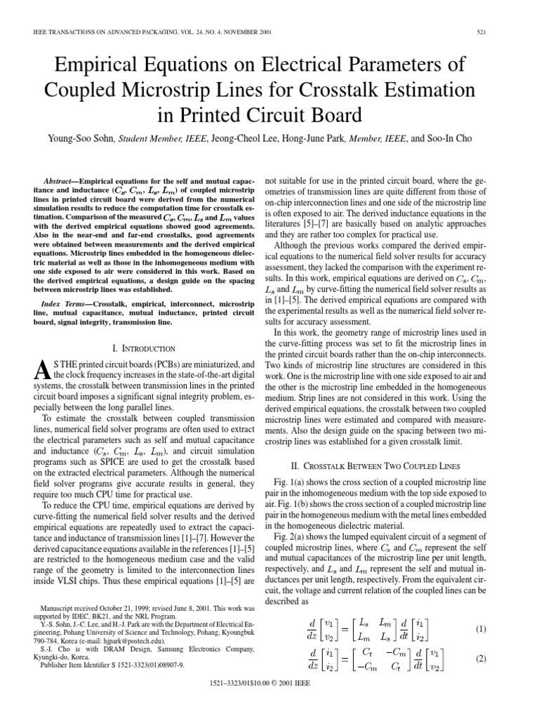 Empirical Equations On Electrical Parameters Of Coupled Microstrip Lines For Crosstalk
