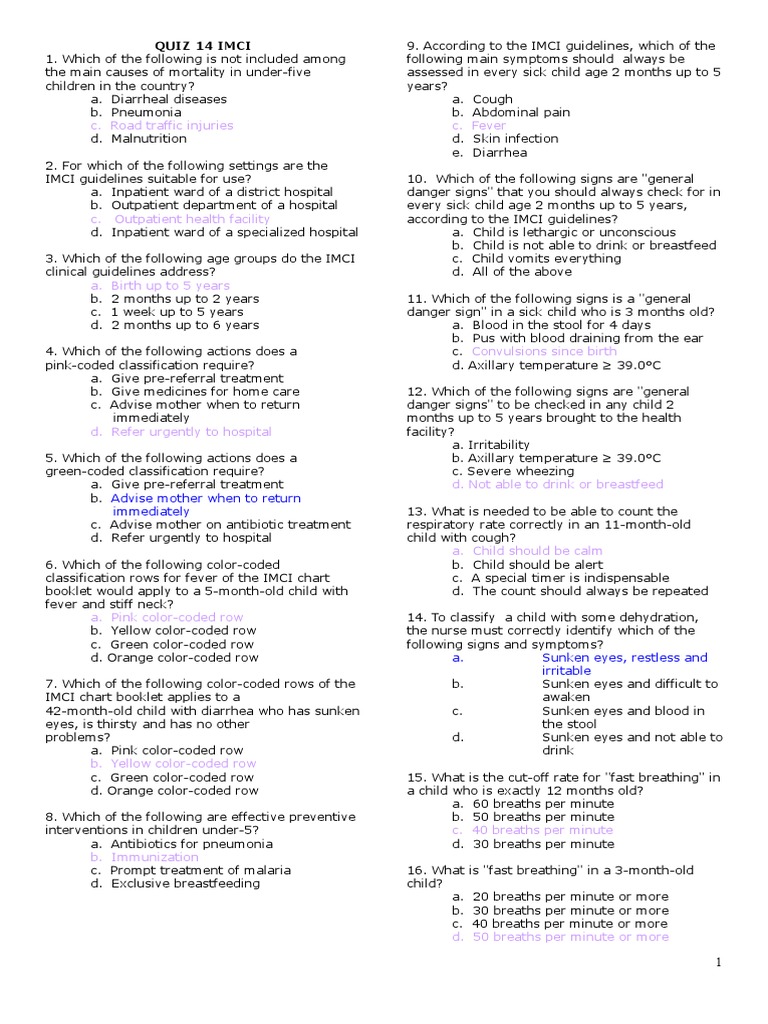 IMCI Quiz for Child Health Assessment | PDF | Diarrhea | Pneumonia