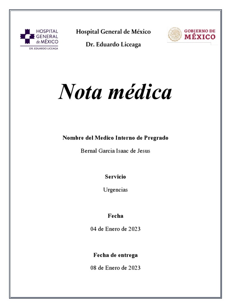 Tarea Nota Medica | PDF | Diagnostico medico | Medicina CLINICA