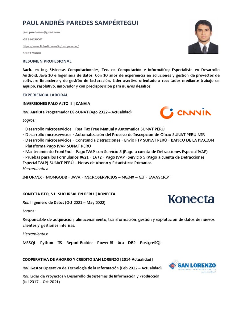 CV Paul Paredes | PDF | Informática | Ingeniería de software