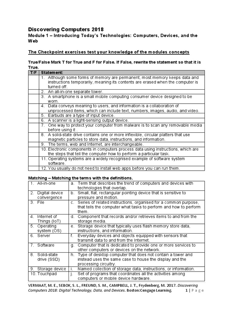 Module 1 Checkpoint Exercises Pdf Computer Hardware Computer Data Storage 