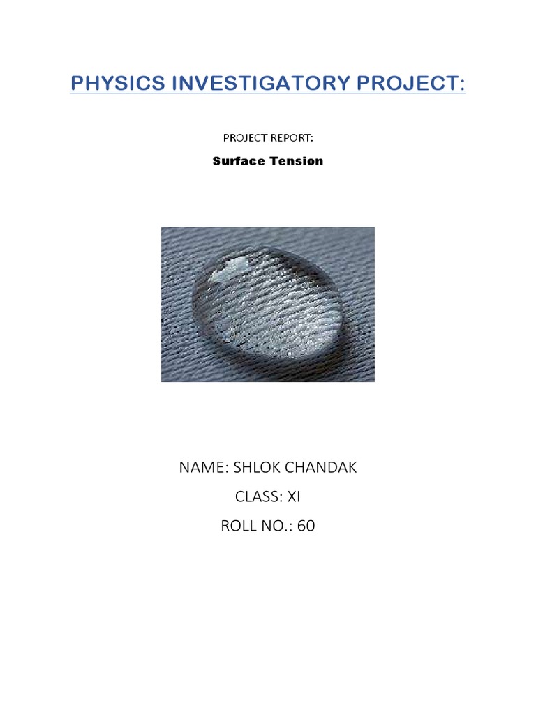 Physics Investigatory Project | PDF | Water | Surface Tension