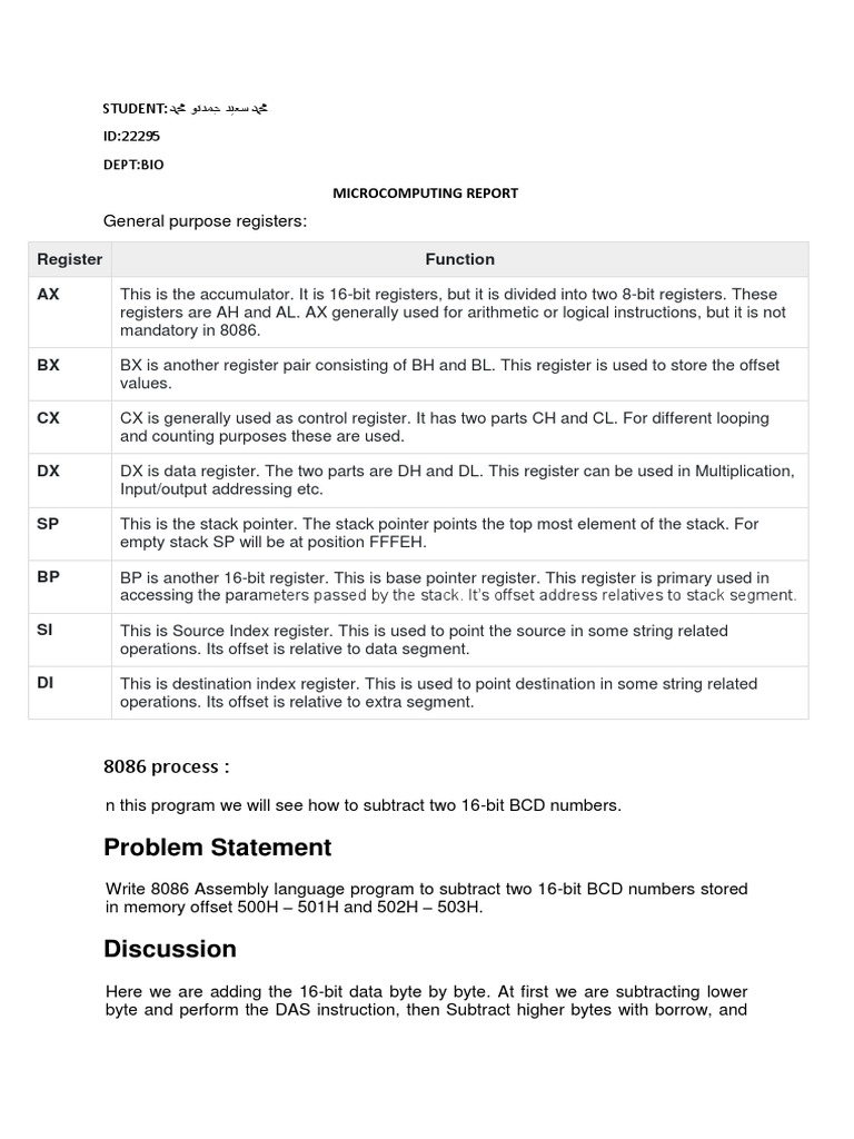 Problem Statement 8086 Process Pdf Pointer Computer Programming Computing 0593