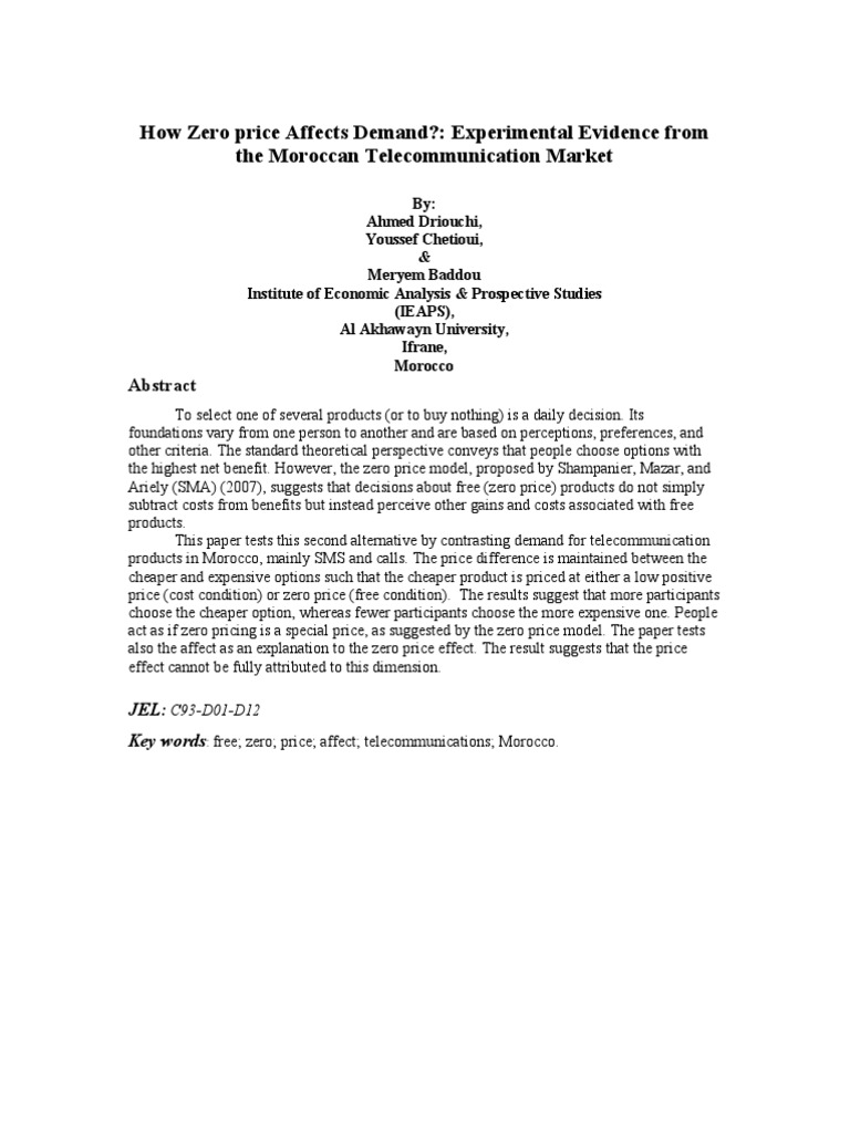 How Zero Price Affects Demand?: Experimental Evidence From The Moroccan ...
