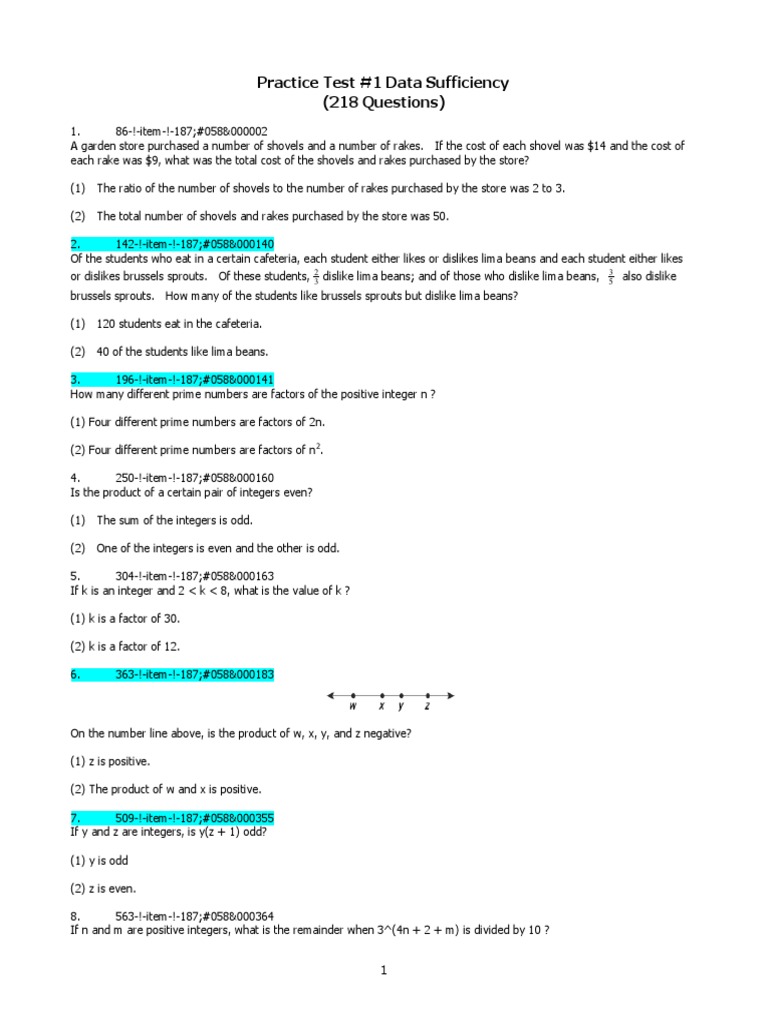 Data Sufficiency Practice Test 1 | PDF | Numbers | Interest