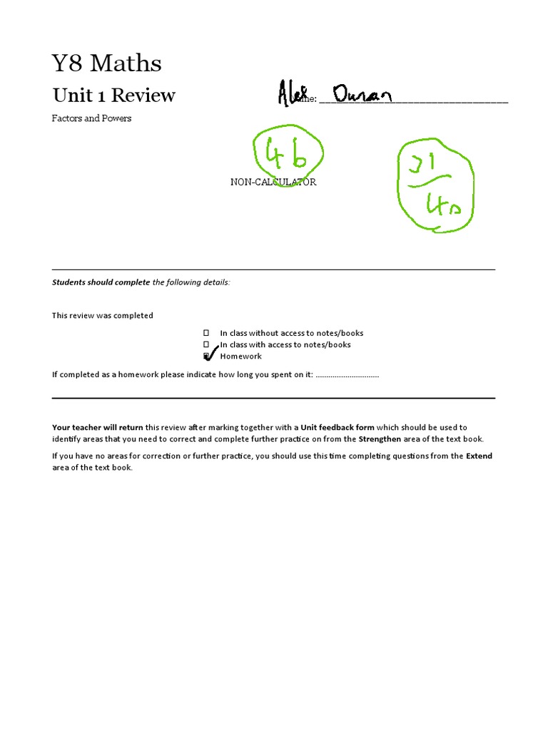 Y8 Maths: Unit 1 Review | PDF | Mathematics
