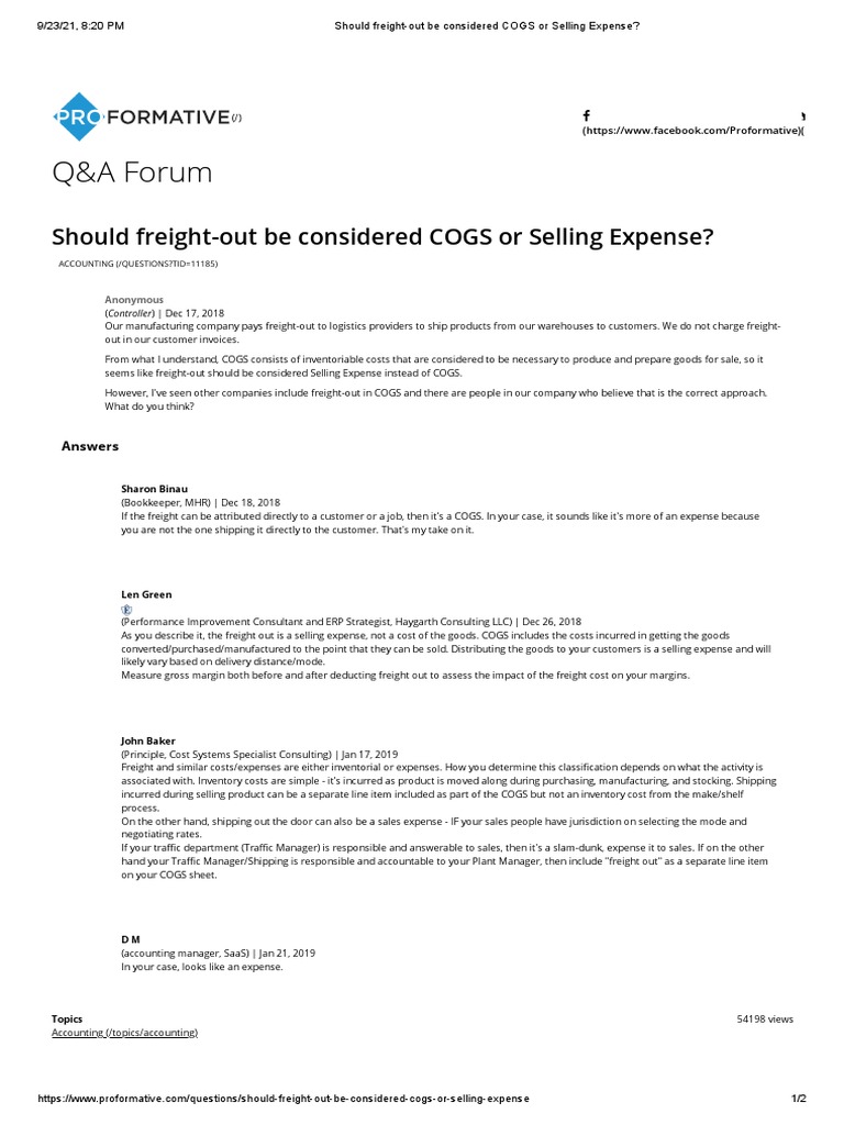 Should Freight-Out Be Considered COGS or Selling Expense | PDF | Cost ...