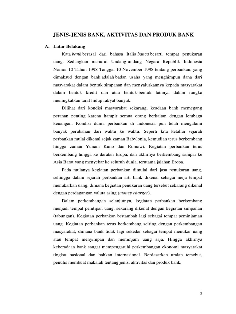 JENIS, AKTIVITAS, Dan PRODUK BANK | PDF