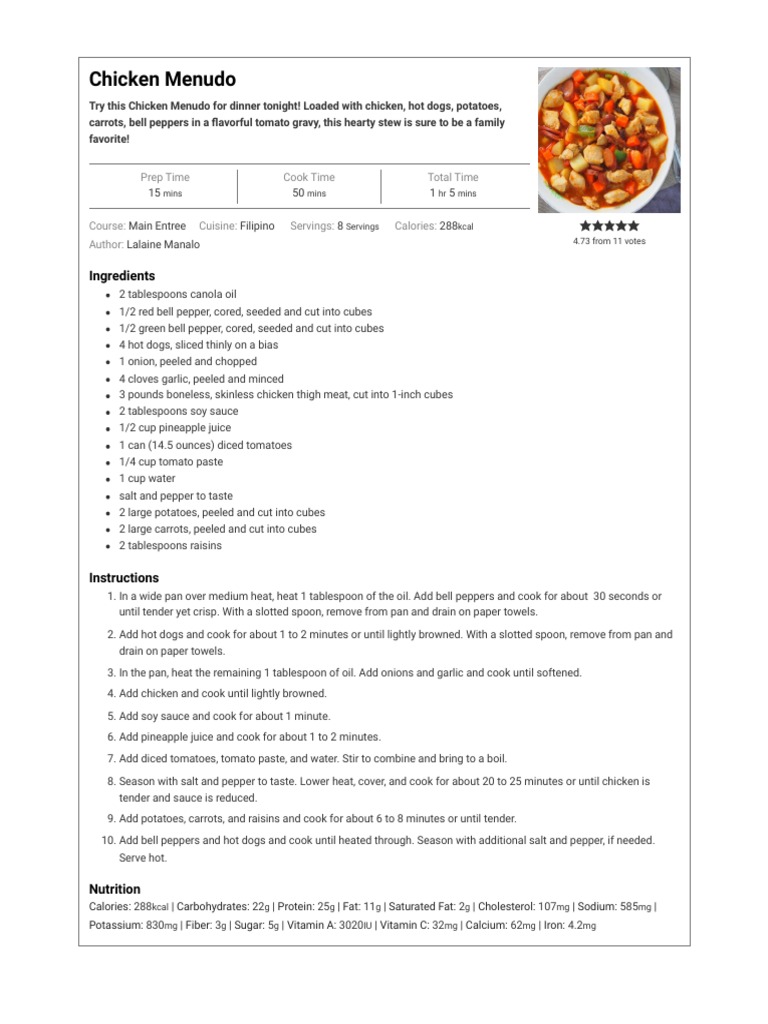 Chicken Menudo: Ingredients | PDF | Cooking | Sauce