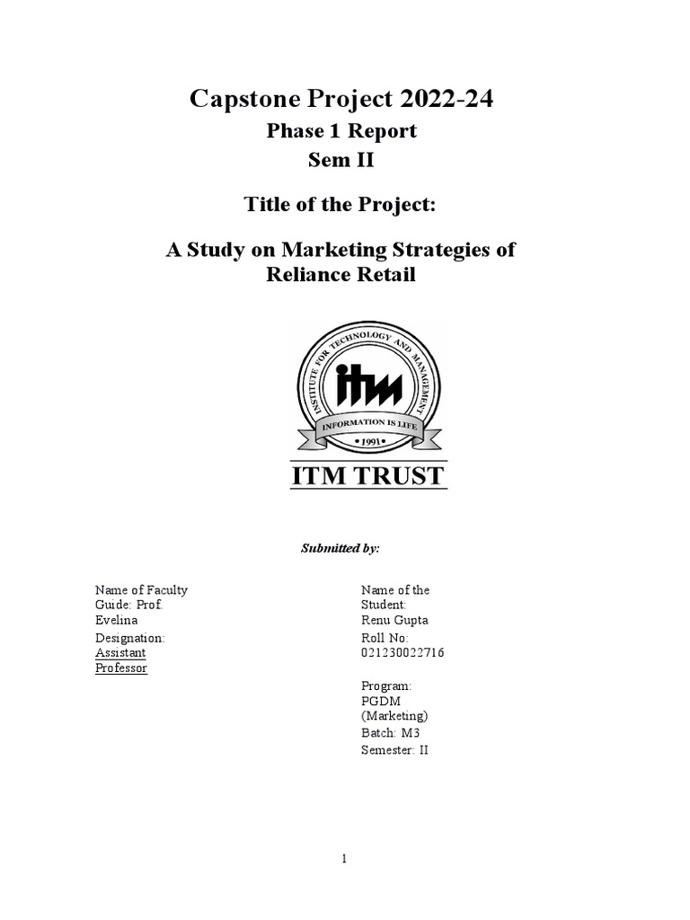 Capstone Project Pdf Retail Marketing