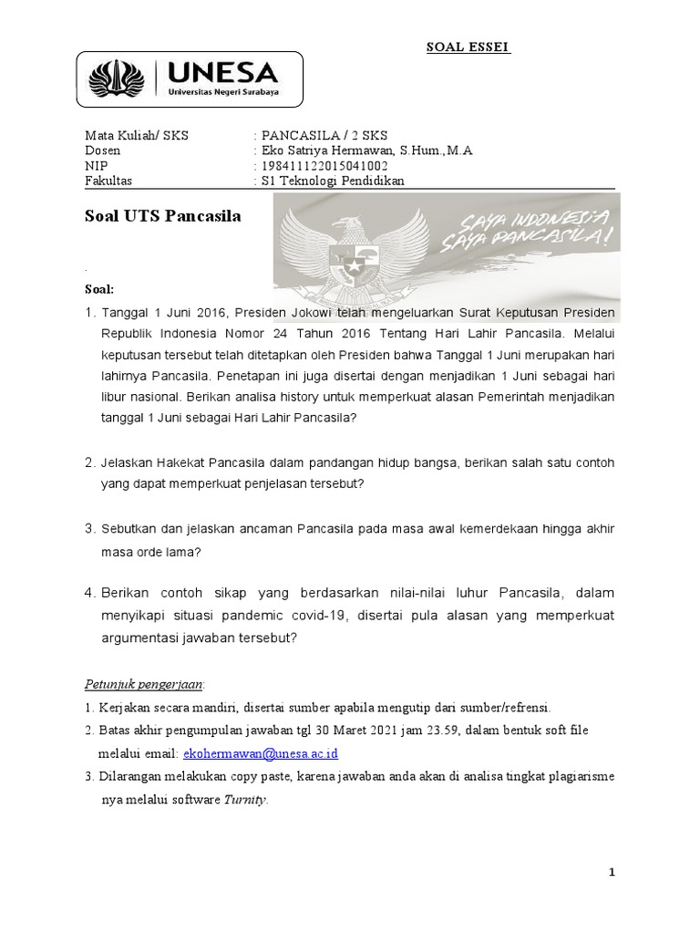 Soal Uts Pancasila TP2021 | PDF