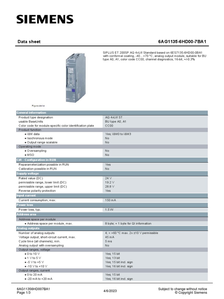 6AG11356HD007BA1 Datasheet en | PDF | Power Supply | Electrical Engineering