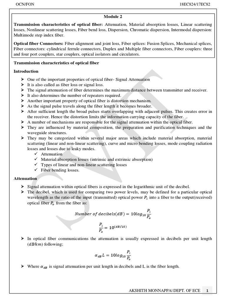 Module 2 - OCN | PDF | Dispersion (Optics) | Optical Fiber
