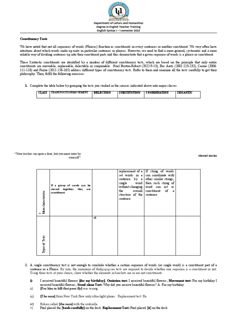 Constituency Tests | Download Free PDF | Word | Phrase