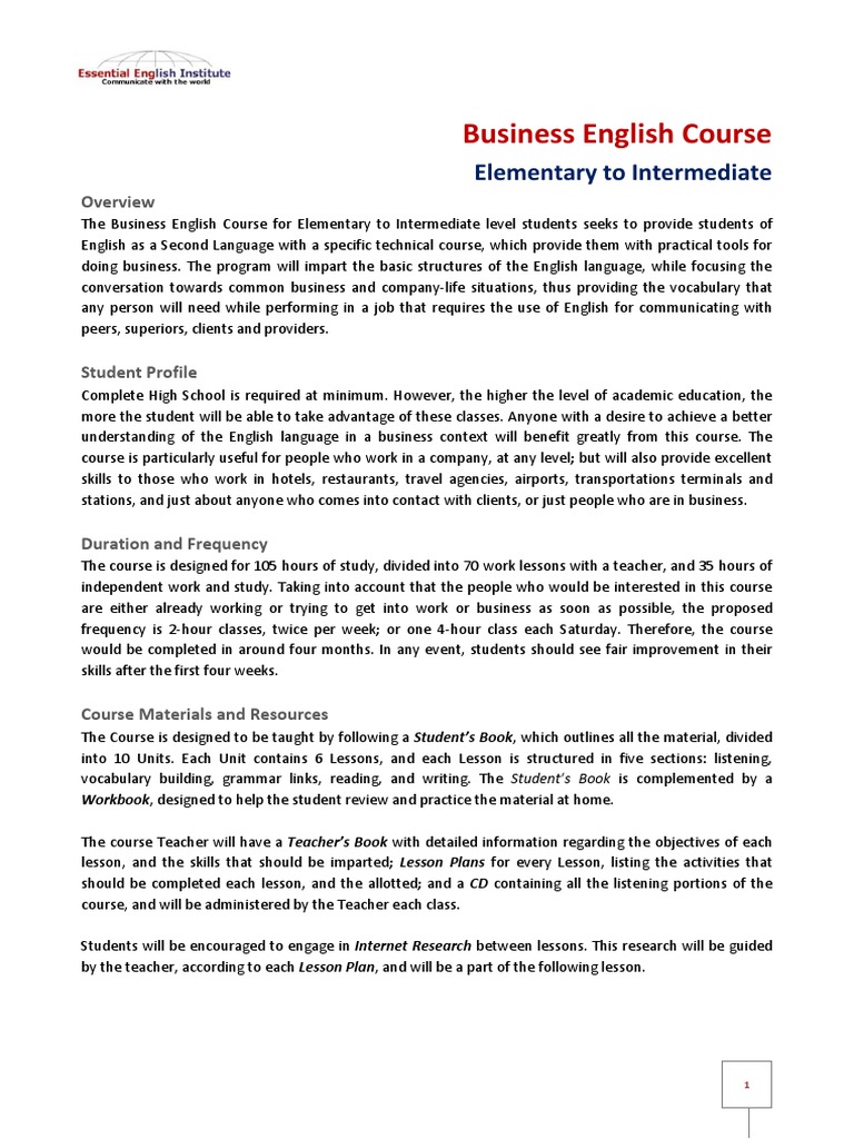 Business English Course Overview | PDF | Desk | Teachers