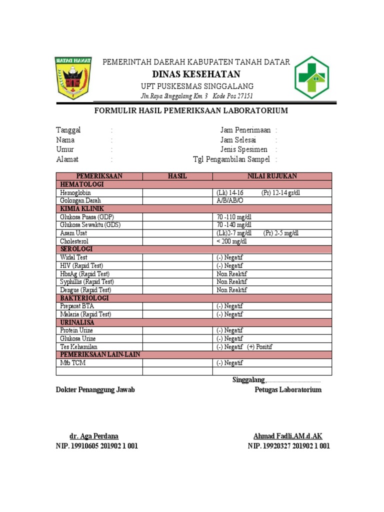 Form Hasil Lab Baru | PDF