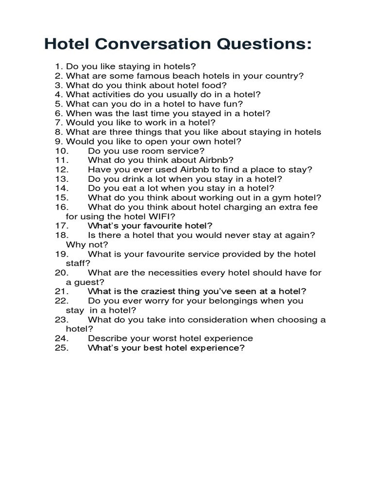 Hotel Conversation Questions for ESL | PDF | Games & Activities