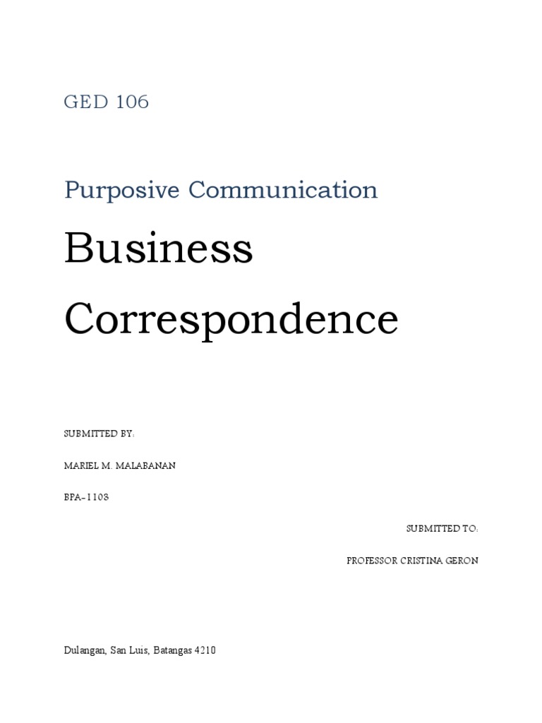Business Correspondence: Purposive Communication | PDF