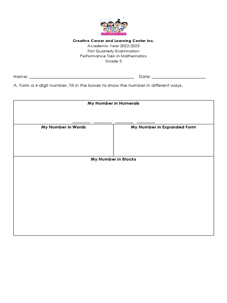 Representing Numbers Through Various Methods: Performance Tasks in ...