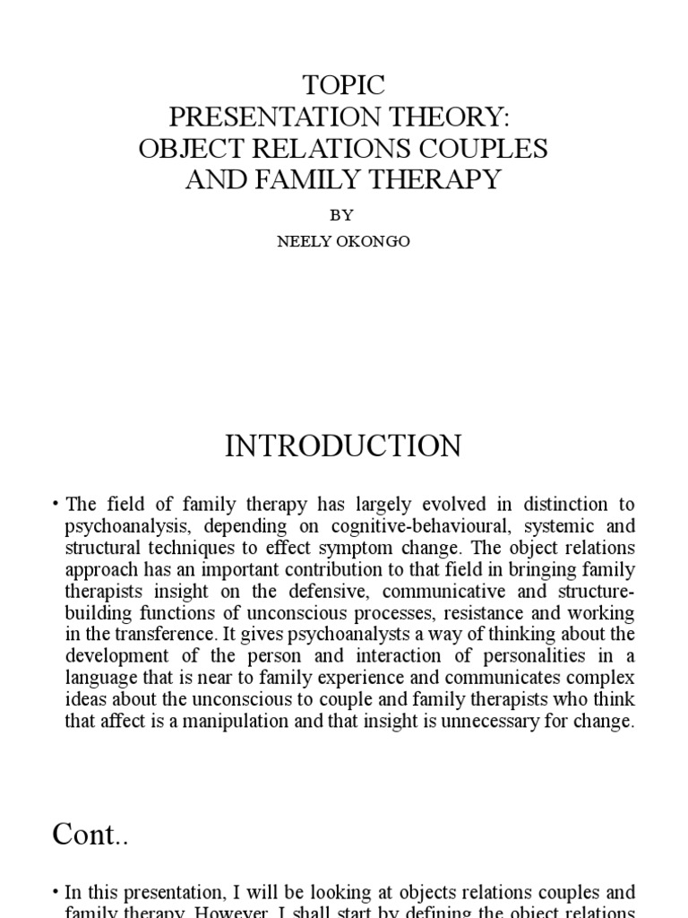 Topic Presentation Theory: Object Relations Couples and Family Therapy ...