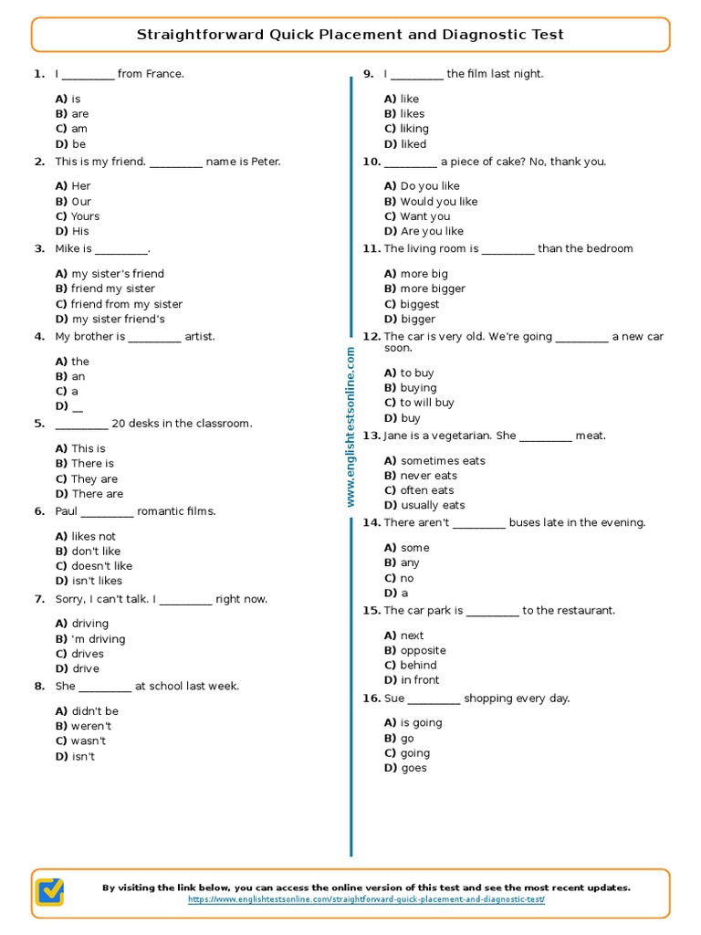 Straightforward Quick Placement and Diagnostic Test: Soon | PDF