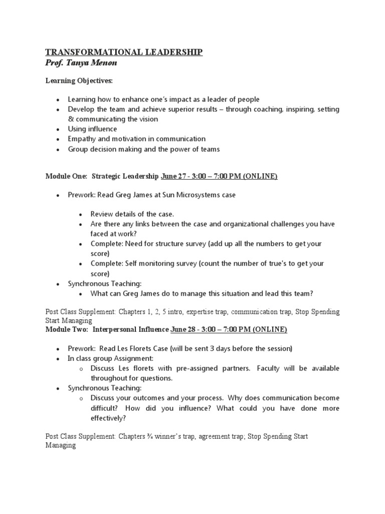 TRANSFORMATIONAL LEADERSHIP-Outline | PDF